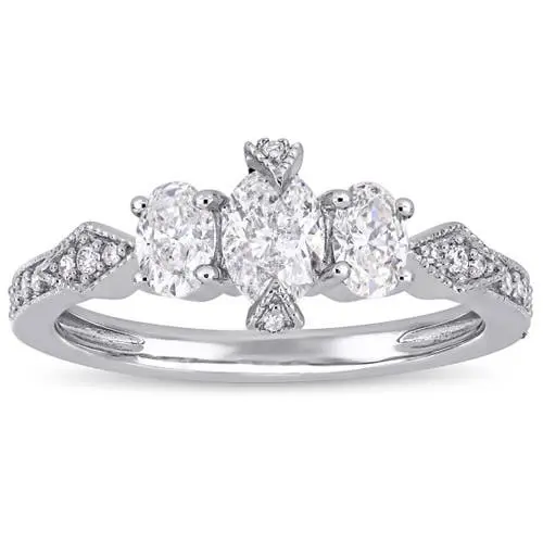 JULIANNA B. 7/8 Cttw Diamond Oval 3-stone Ring 14k - 14k White Gold