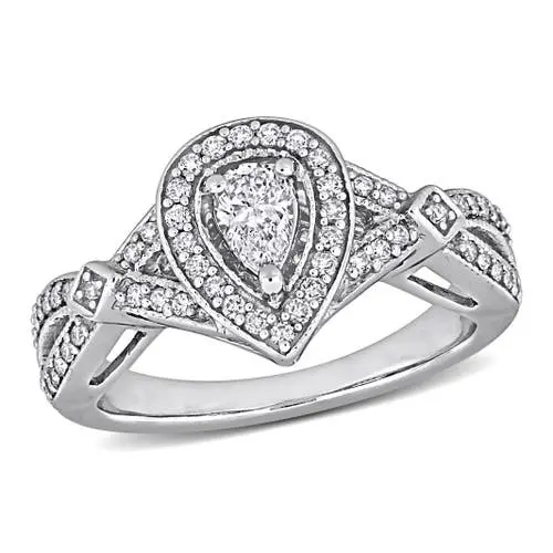 JULIANNA B. 1/2 Cttw Diamond Pear Halo Ring - 14k White Gold
