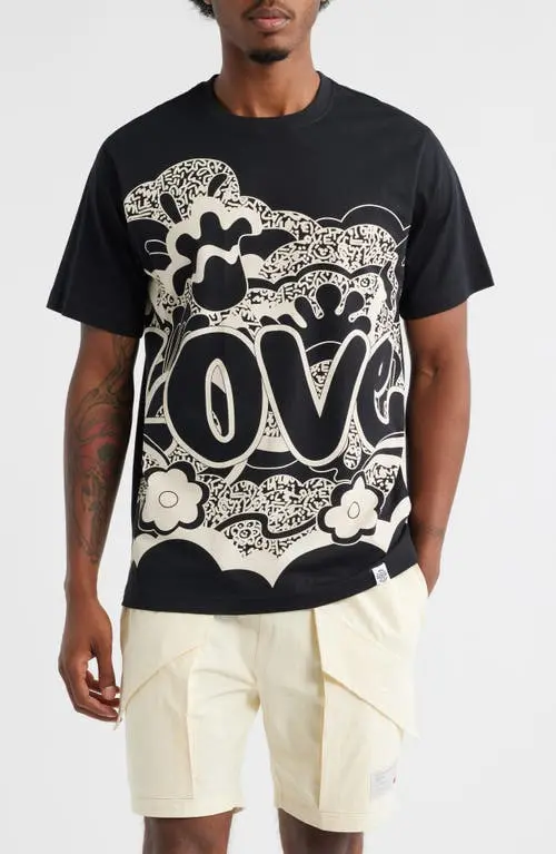 VIC GARCIA WORLD Love Flower Graphic T-shirt - Black