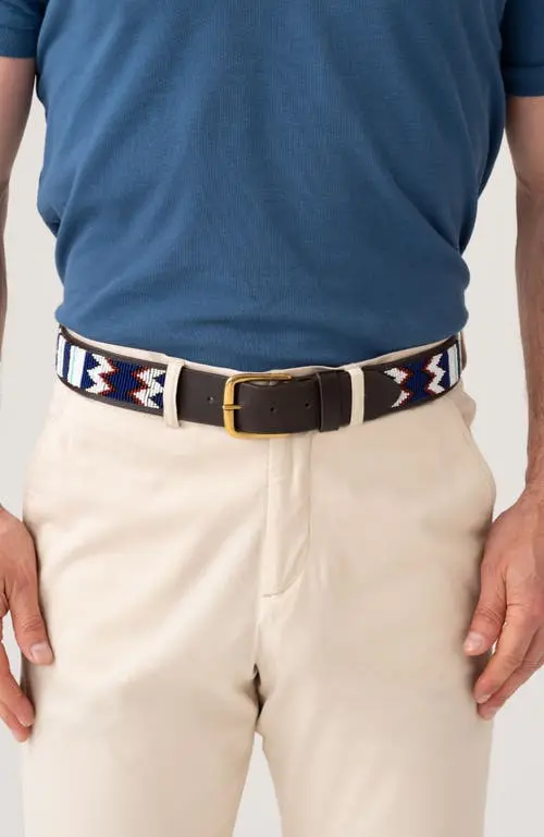 KOY CLOTHING Handcrafted Leather Maasai Beaded Belt - Blue/white