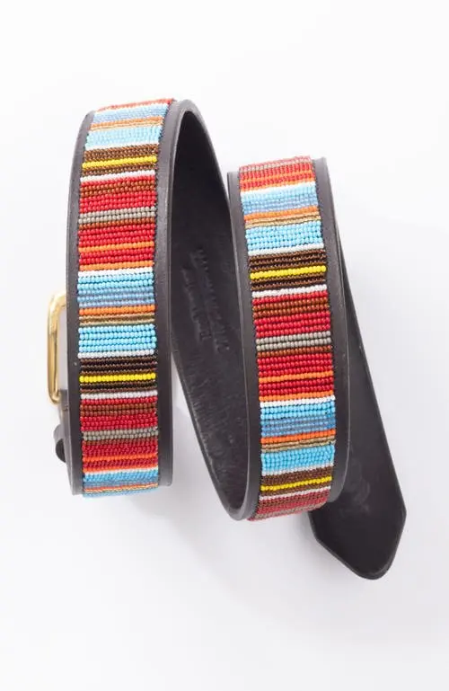 KOY CLOTHING Handcrafted Leather Maasai Beaded Belt - Red
