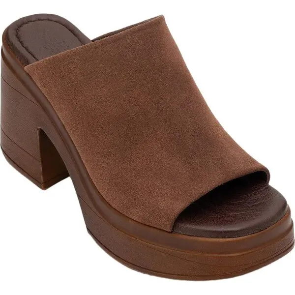 FOREVER & ALWAYS SHOES Nola Leather Platform Mules - Dark Brown Suede Leather