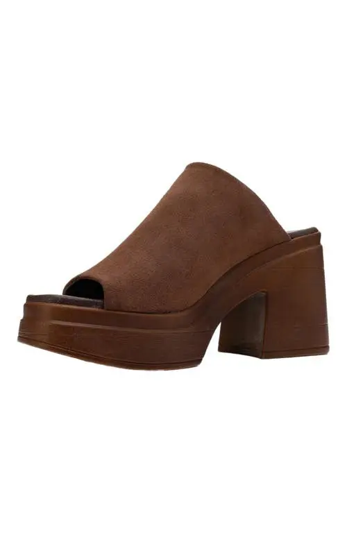 FOREVER & ALWAYS SHOES Nola Leather Platform Mules - Dark Brown Suede Leather
