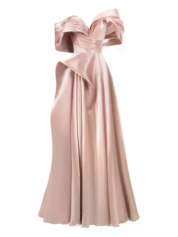 GABY CHARBACHY Pleated Off-shoulder Evening Gown