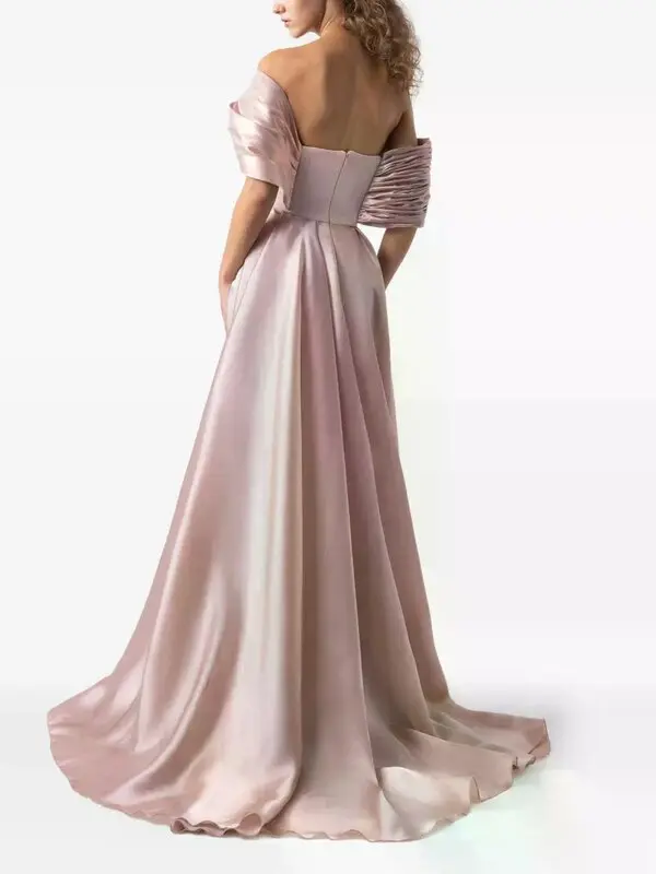 GABY CHARBACHY Pleated Off-shoulder Evening Gown