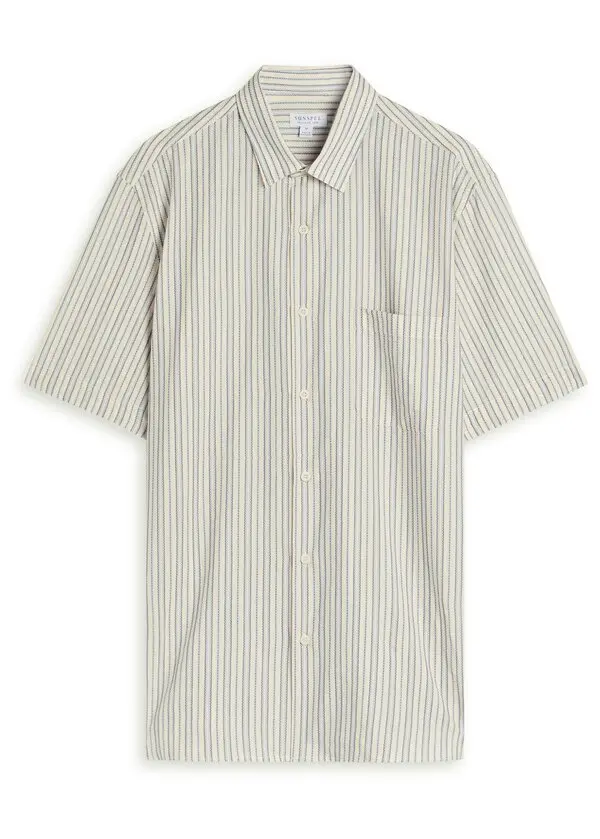 Sunspel Striped Embroidered Cotton Shirt - Blue