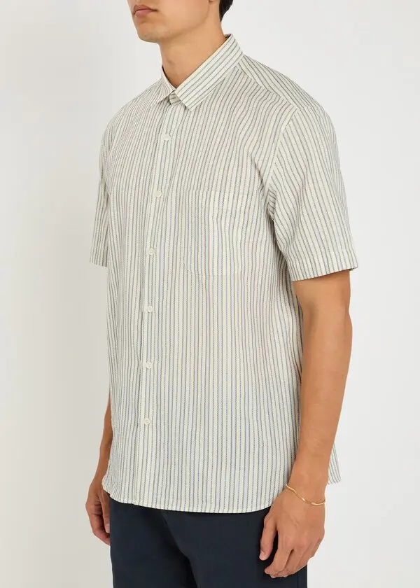 Sunspel Striped Embroidered Cotton Shirt - Blue
