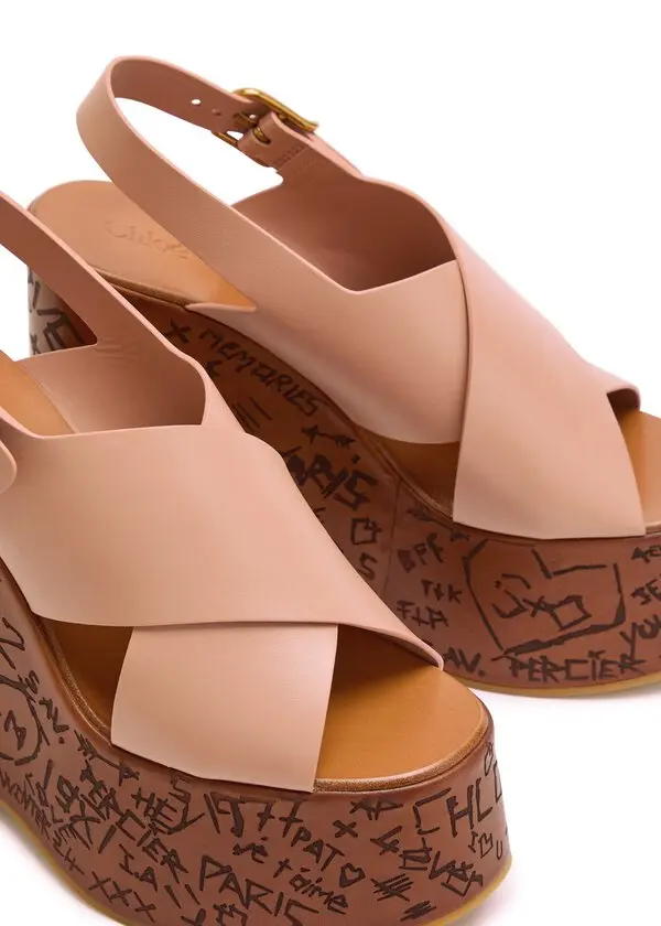 Chloé Maxime Leather Platform Wedge Sandals - Pink