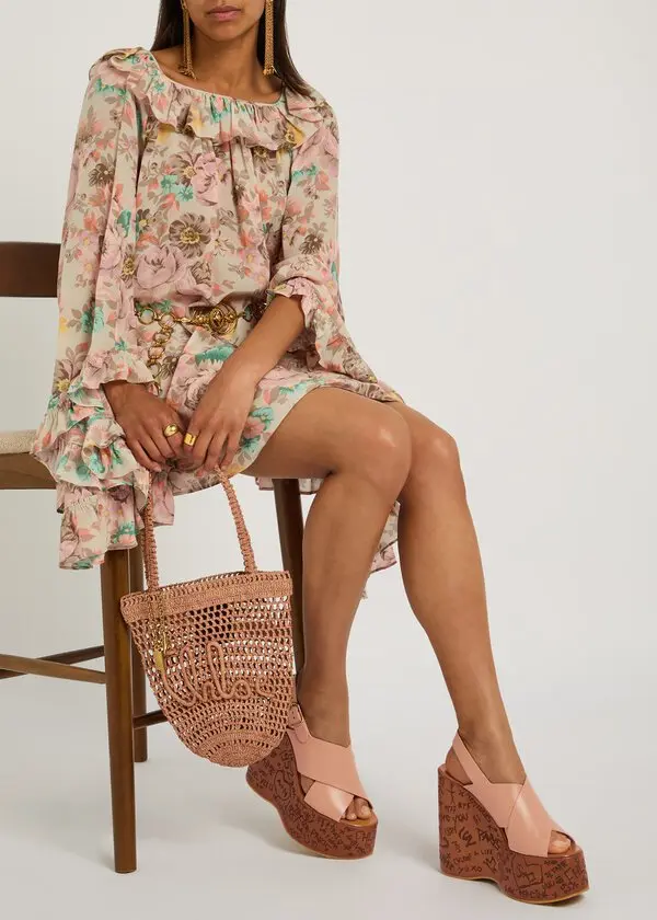 Chloé Maxime Leather Platform Wedge Sandals - Pink