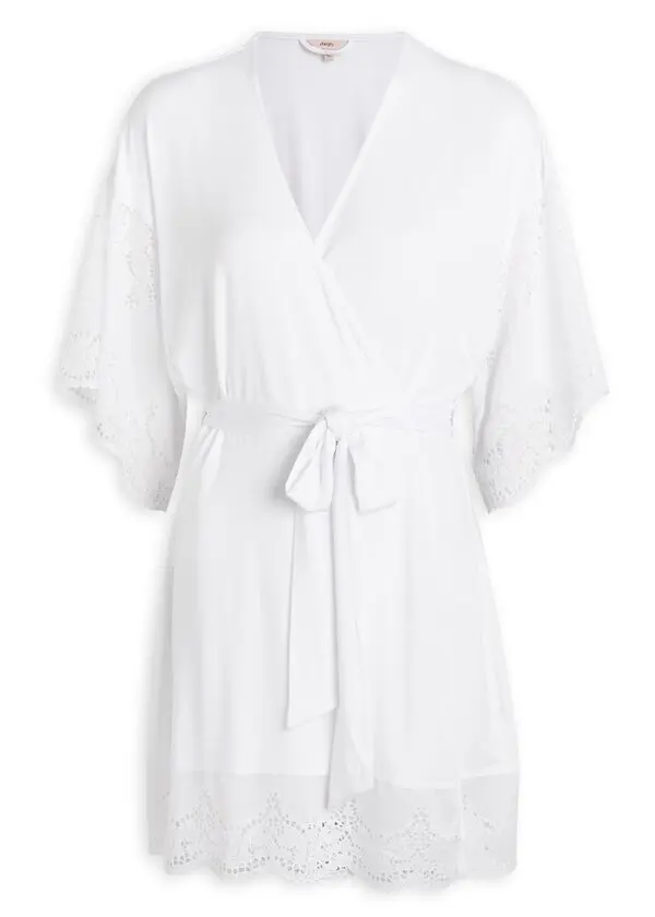 Eberjey Beatrix Lace-embellished Jersey Robe - White