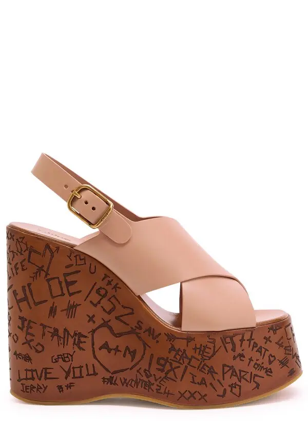 Chloé Maxime Leather Platform Wedge Sandals - Pink