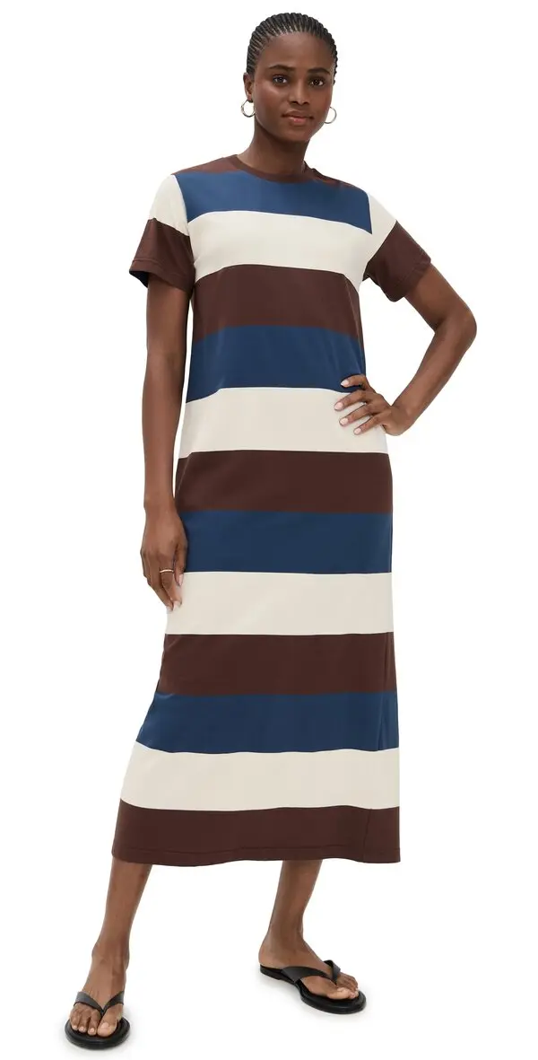 LE BOP Grace Midi Dress - Chocolate/blue/ivory