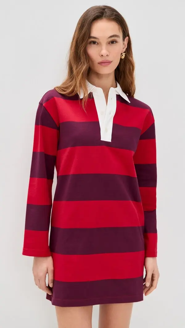 Le Bop Striped Jersey Polo Mini Dress - Red/Burgundy | Editorialist