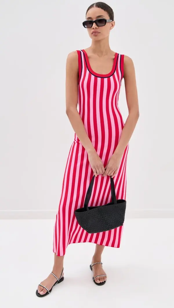 LE BOP Striped Jacquard Knit Maxi Dress - Poppy/pink