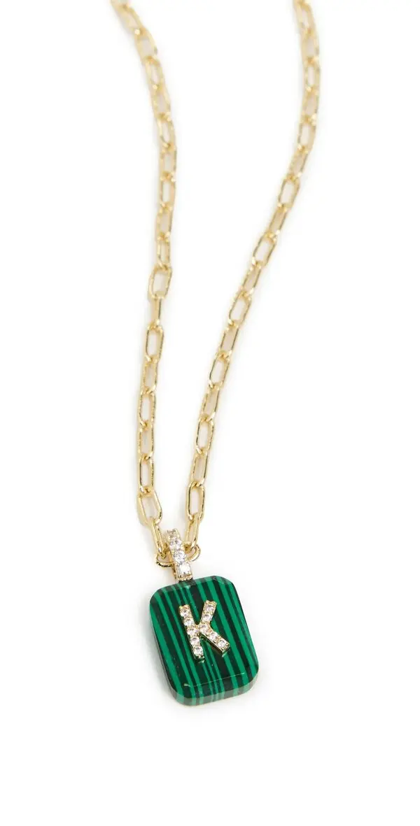 BY ADINA EDEN Initial Malachite Dog Tag Necklace - K