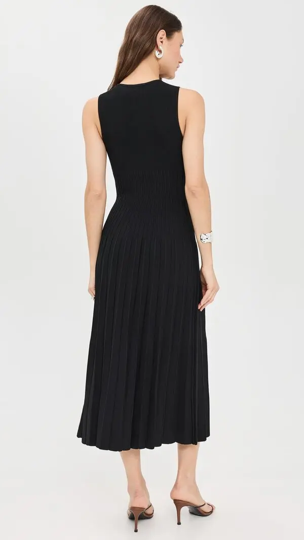 Staud Elyse Ribbed Waist Pleated Knit Dress - Black