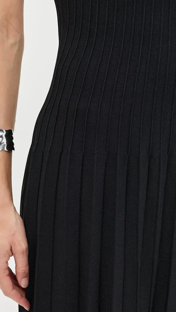 Staud Elyse Ribbed Waist Pleated Knit Dress - Black