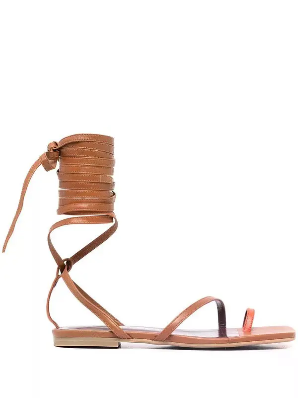 Staud Nicola Leather Flat Sandals - Brown