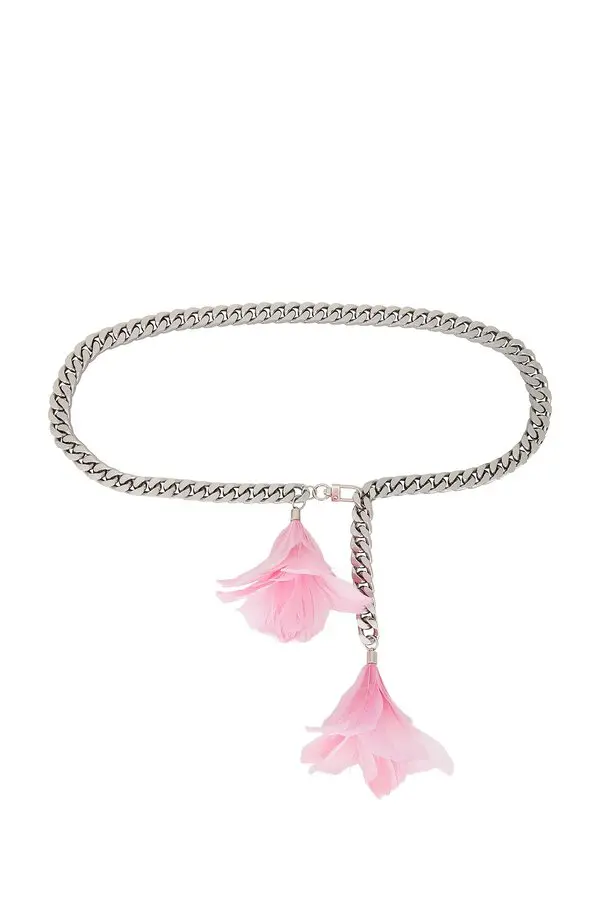 David Koma Feather Flower Detail Chunky Chain Belt - Pink & Silver
