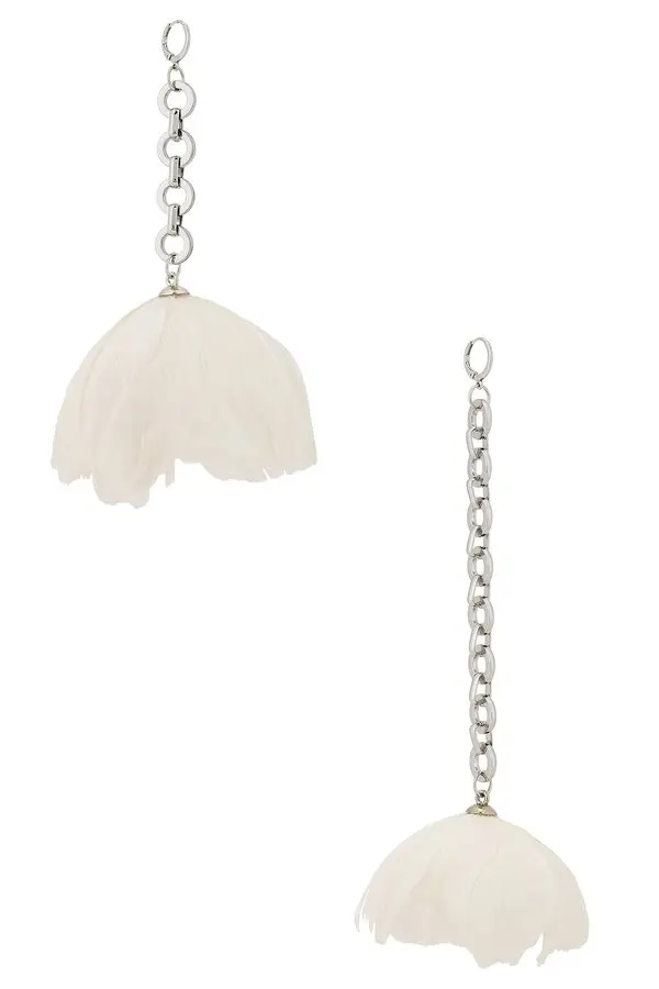 David Koma Feather Flower Asymmetric Earrings - Off White & Silver