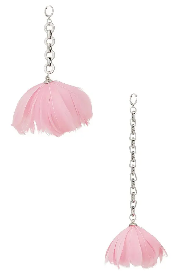 David Koma Feather Flower Asymmetric Earrings - Pink & Silver