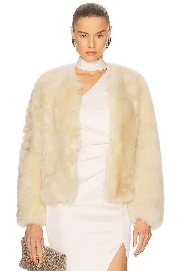 TOM FORD Shearling Collarless Jacket - Off White