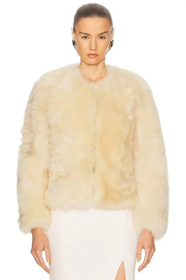 TOM FORD Shearling Collarless Jacket - Off White