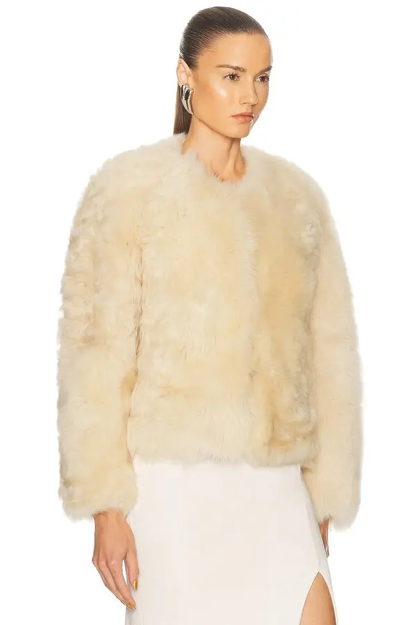 TOM FORD Shearling Collarless Jacket - Off White