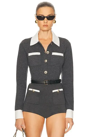 SELF-PORTRAIT Contrast Collar Cardigan