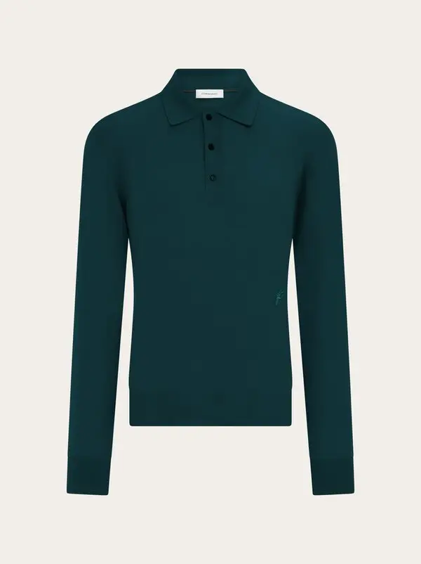 FERRAGAMO Wool Polo Shirt With Long Sleeves - Green