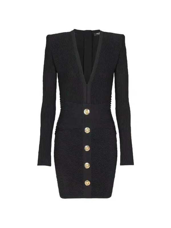Balmain Ribbed Bodycon Dress - Black
