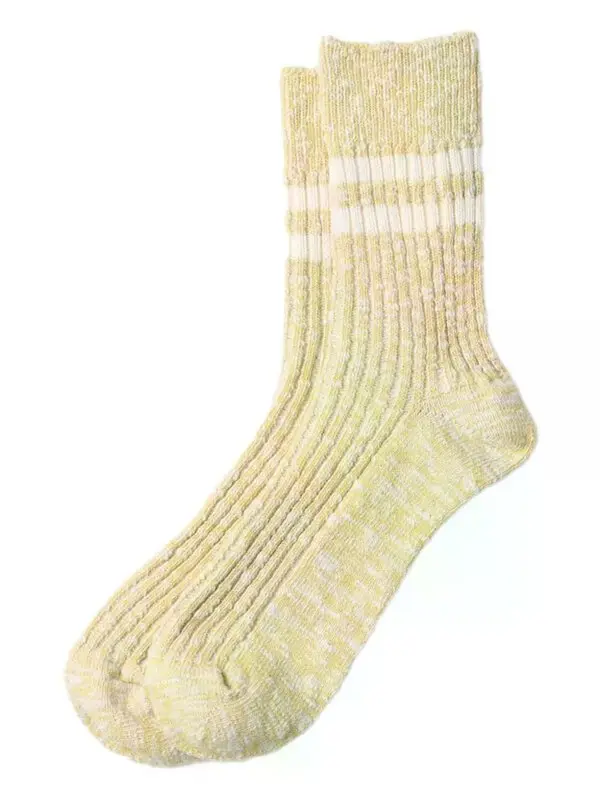 ROTOTO Slub-knit Stripe-detail Crew Socks - Yellow
