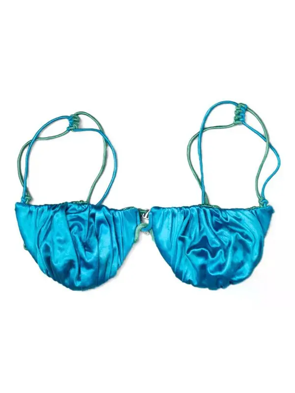 ISA BOULDER Reversible Ruched Bikini Top - Blue