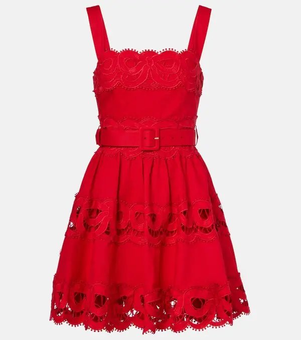 SELF-PORTRAIT Cutout Linen And Cotton-blend Minidress