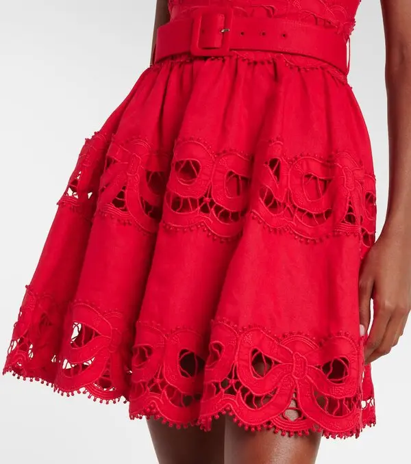 SELF-PORTRAIT Cutout Linen And Cotton-blend Minidress