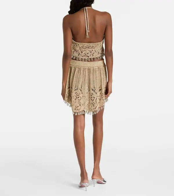 Rabanne Crochet Embellished Lamé Crop Top - Gold