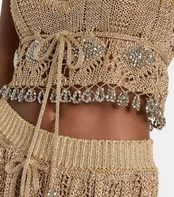 Rabanne Crochet Embellished Lamé Crop Top - Gold