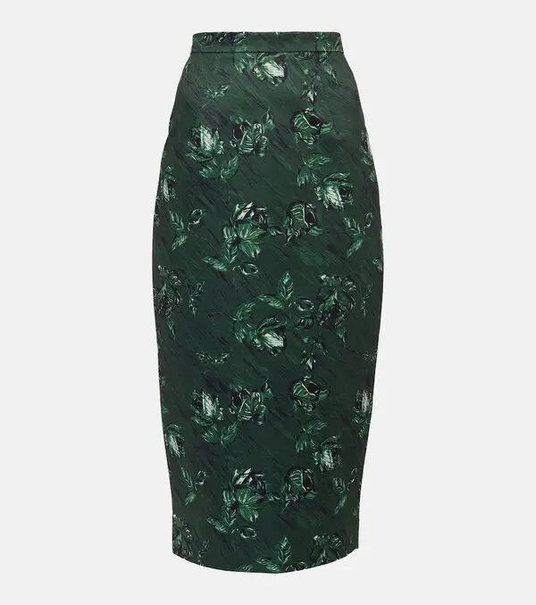 EMILIA WICKSTEAD Lorelei Floral Taffeta Faille Pencil Skirt - Green