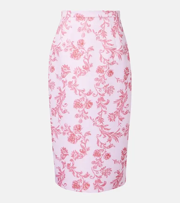 EMILIA WICKSTEAD Lorelei Floral Taffeta Faille Pencil Skirt - Pink