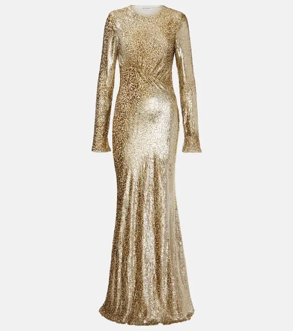 SELF-PORTRAIT Fil Coupé Open-back Maxi Dress - Gold