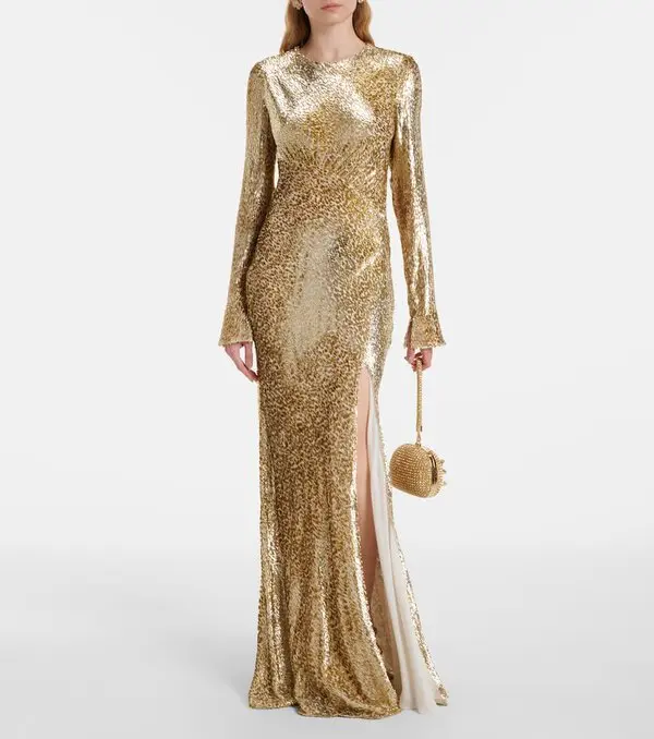 SELF-PORTRAIT Fil Coupé Open-back Maxi Dress - Gold