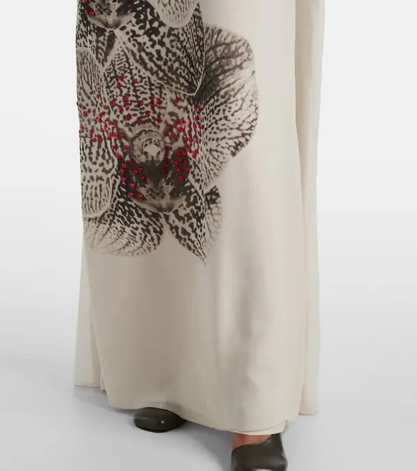 Dries Van Noten Beaded Printed Silk Georgette Gown