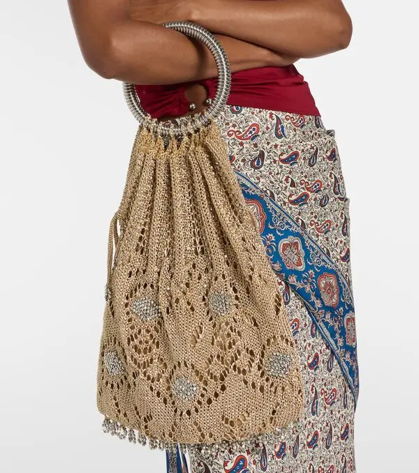 Rabanne Beaded Crochet Lamé Tote Bag