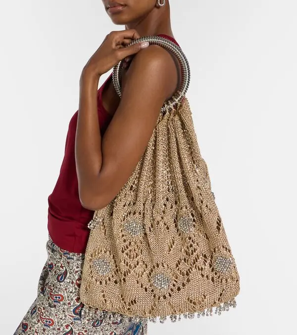 Rabanne Beaded Crochet Lamé Tote Bag