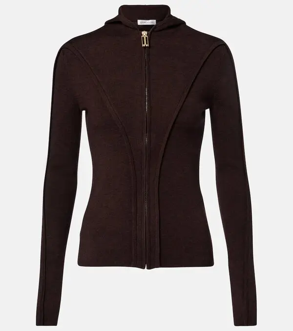 Victoria Beckham Wool-blend Zip-up Hoodie - Brown