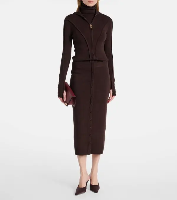 Victoria Beckham Wool-blend Zip-up Hoodie - Brown