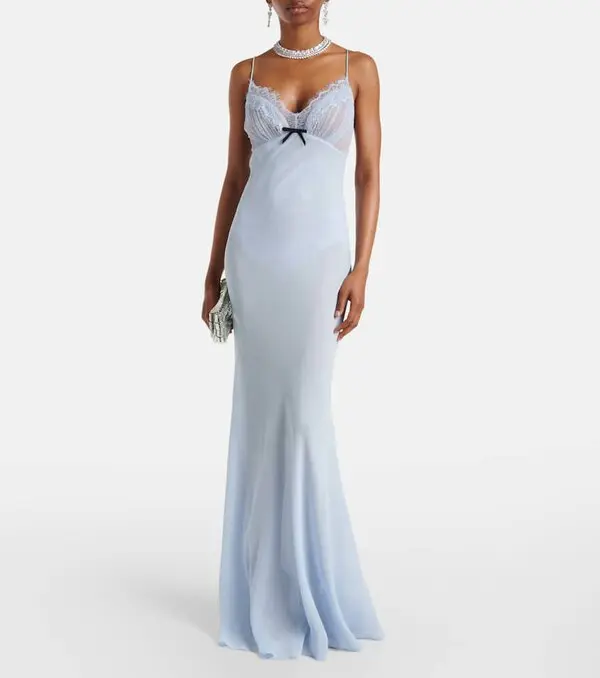 SELF-PORTRAIT Strappy Lace-trimmed Georgette Gown