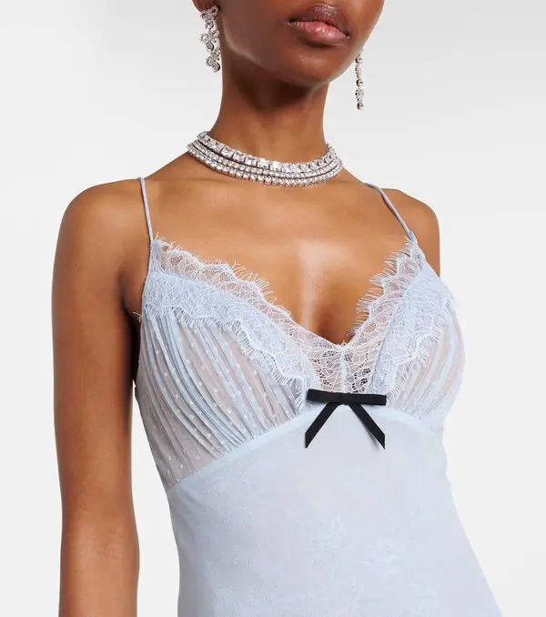 SELF-PORTRAIT Strappy Lace-trimmed Georgette Gown