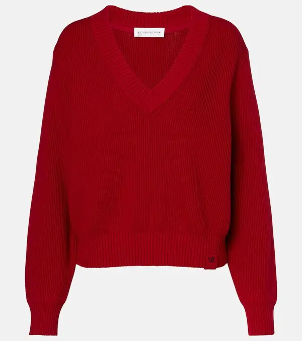 Victoria Beckham Ribbed-knit Cotton And Silk-blend Sweater - Red