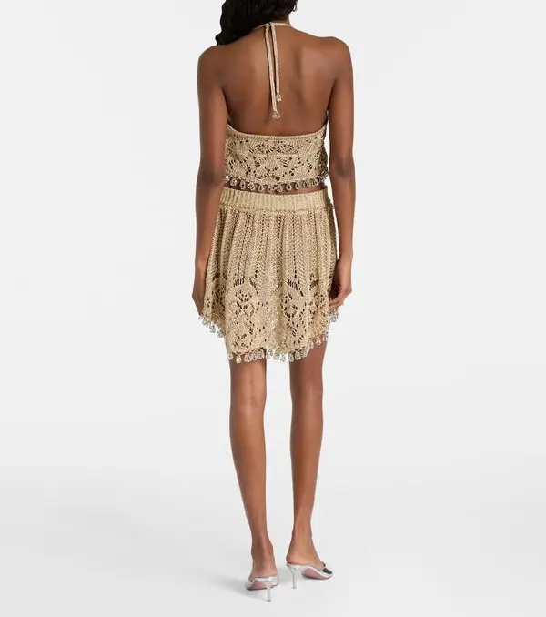 Rabanne Crochet Embellished Lamé Miniskirt - Gold